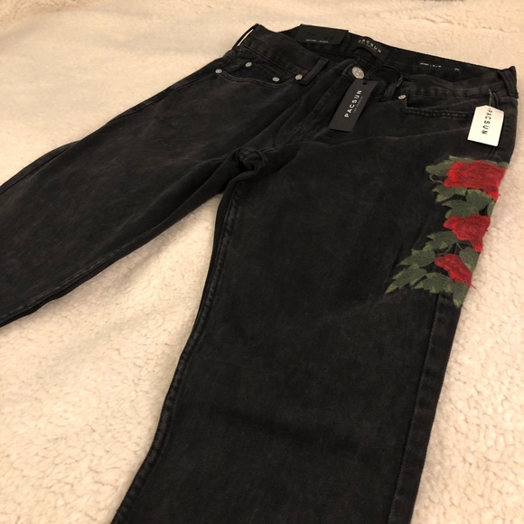 PacSun | Jeans | Pacsun Mens Skinny Rose Embroidered Jeans Black | Poshmark